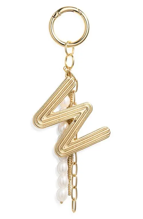 Chelsea28 Initial Faux Pearl Bag Charm - W- White- Gold