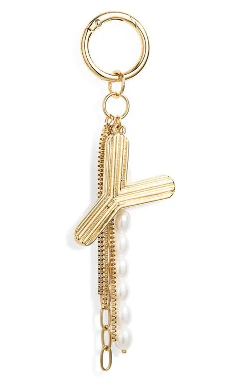 Chelsea28 Initial Faux Pearl Bag Charm - Y- White- Gold