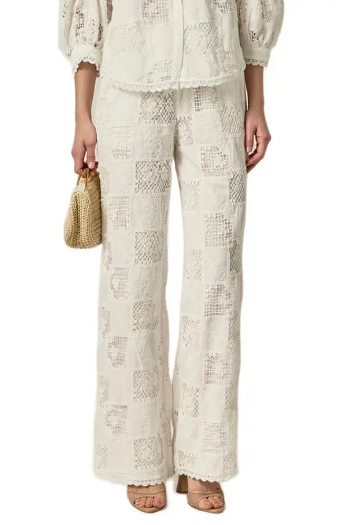 English Factory Embroidered Wide Leg Pants - White