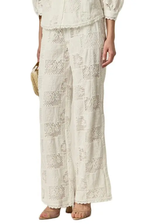 English Factory Embroidered Wide-leg Pants - White