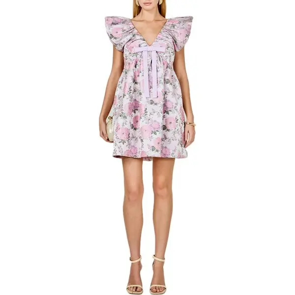 Endless Rose Bow Floral Print Minidress - Pink