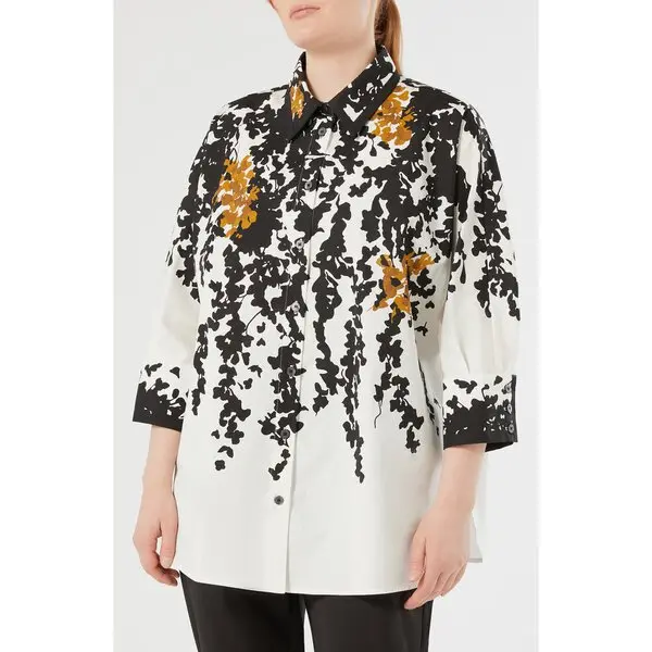 Marina Rinaldi Calao Cotton Button-up Shirt - White Black
