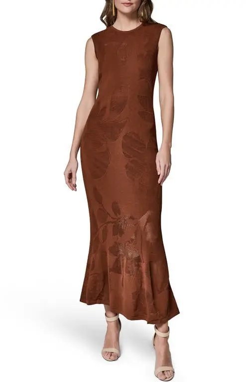 Donna Karan New York Floral Jacquared Sleeveless Dress - Cognac
