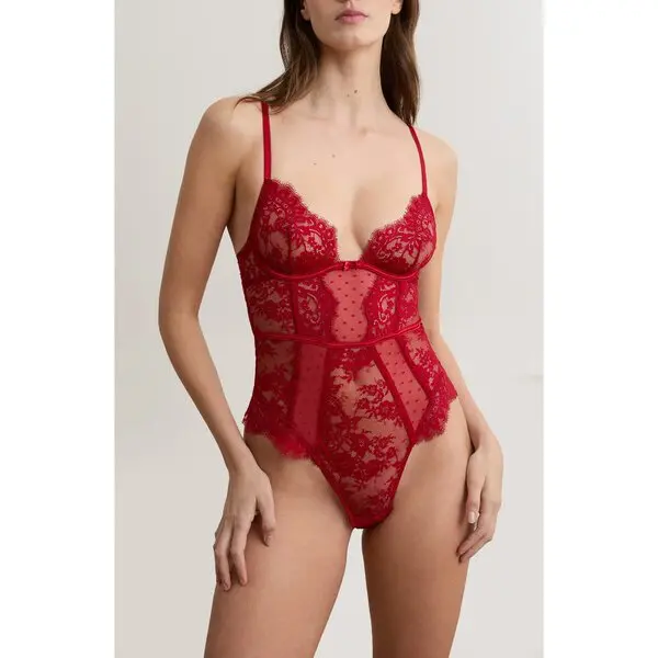 ETAM Lace & Mesh Bodysuit - Red