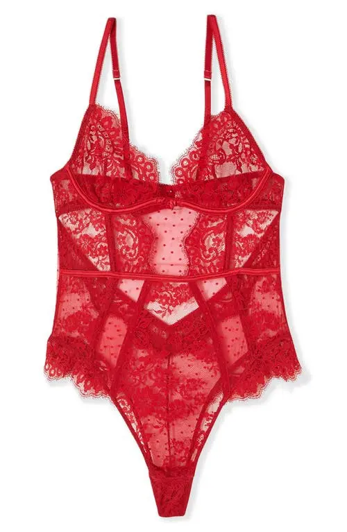 ETAM Lace & Mesh Bodysuit - Red