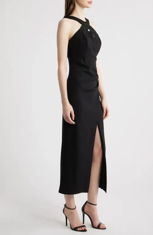 Eliza J Halter Neck Ruched Cocktail Dress