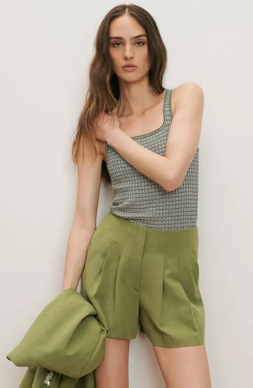 Veronica Beard Gables Pleated High-waist Linen-blend Shorts - Cactus