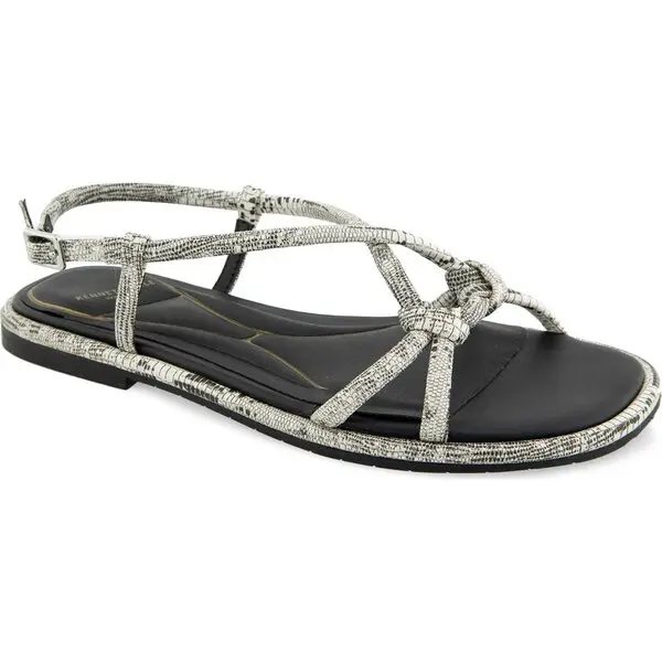 KENNETH COLE Paria Flat Slingback Sandal - White Black Lizard