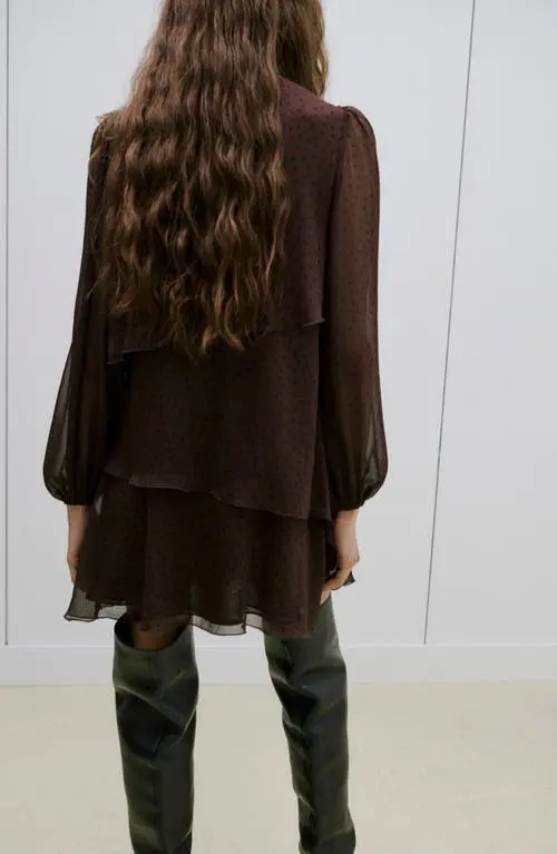 Mango Dot Ruffle Long Sleeve Mini Dress
