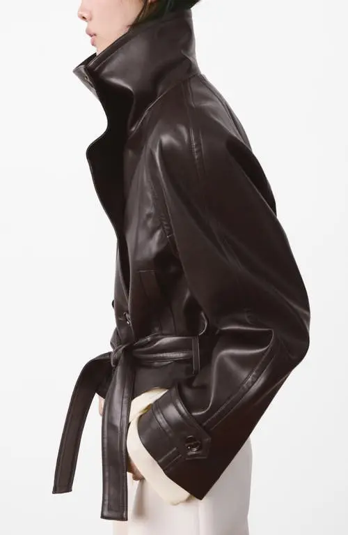 Mango Faux Leather Belted Jacket - Maroon