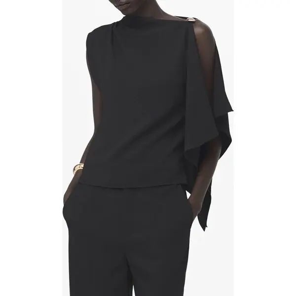 Mango Asymmetric Ruffle Top - Black