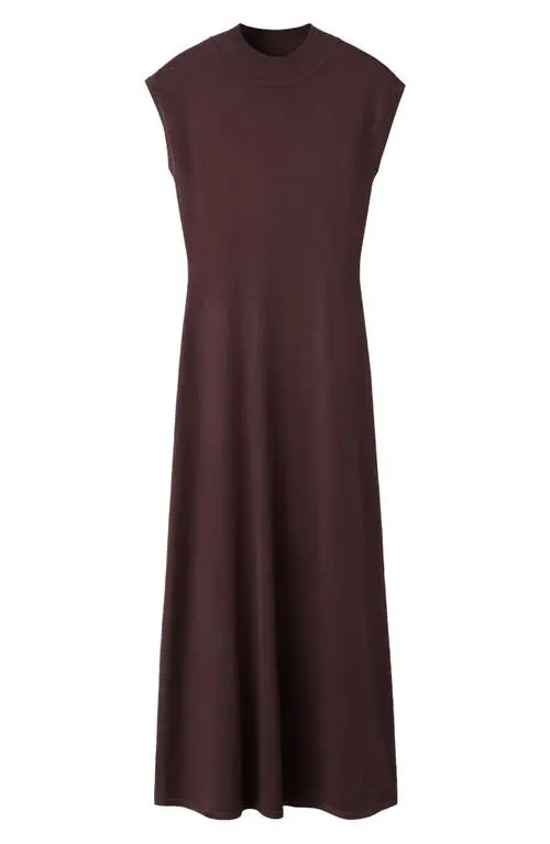 Mango Mock Neck Cap Sleeve Sweater Midi Dress - Chocolate