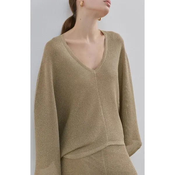 Mango Metallic V-neck Long Sleeve Knit Top