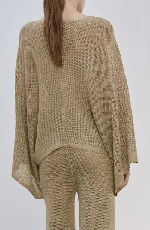 Mango Metallic V-neck Long Sleeve Knit Top