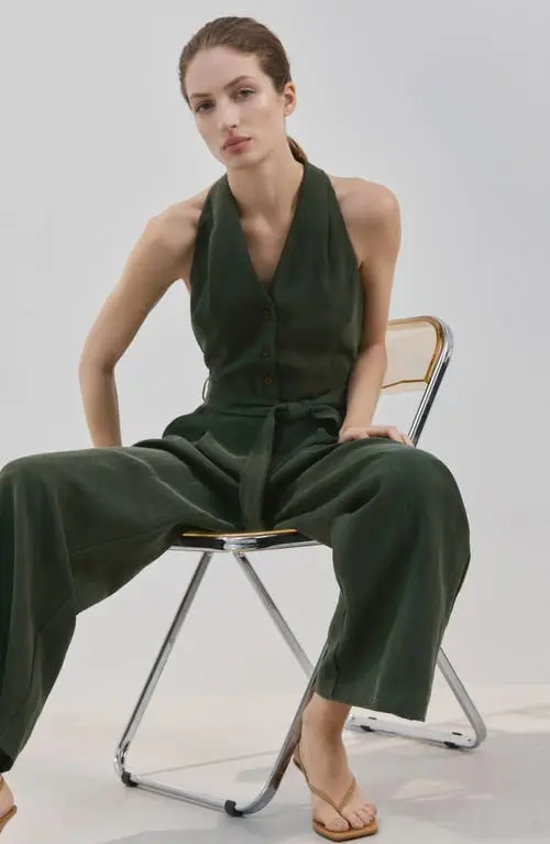 Mango Halter Neck Belted Jumpsuit