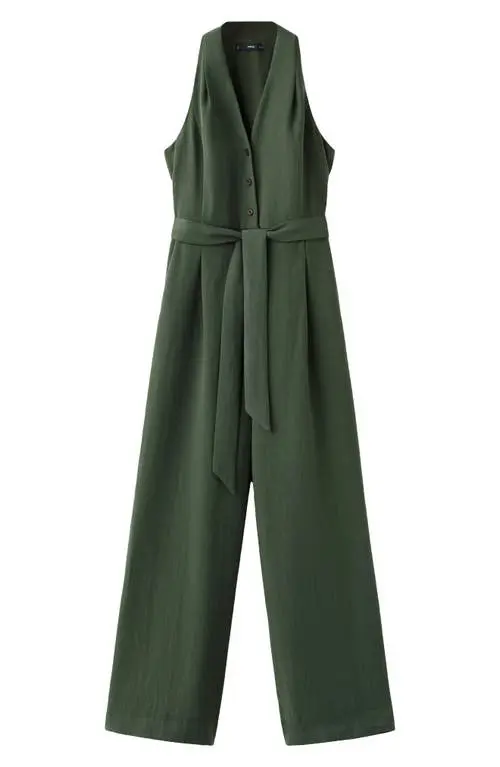 Mango Halter Neck Belted Jumpsuit