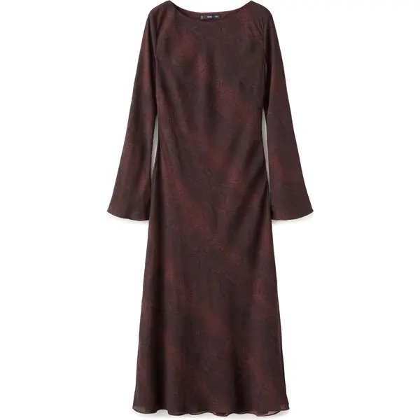 Mango Animal Print Long Sleeve Maxi Dress - Burgundy