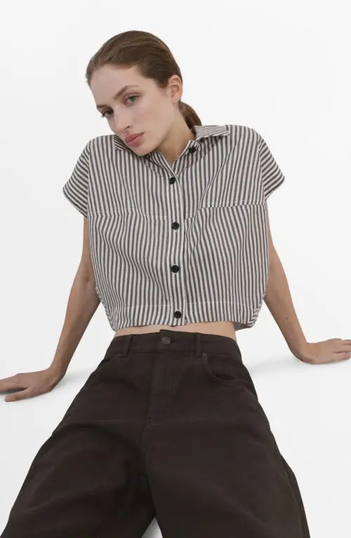 Mango Striped Cropped Button-up Shirt