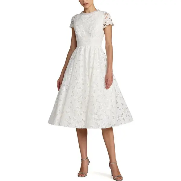 Mac Duggal Lace Embellished A-line Midi Dress - Ivory