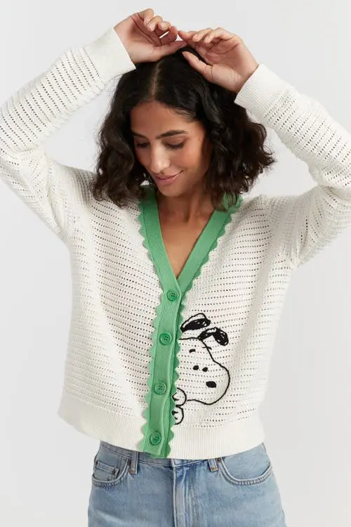 Chinti & Parker Cotton Snoopy Crochet Cardigan