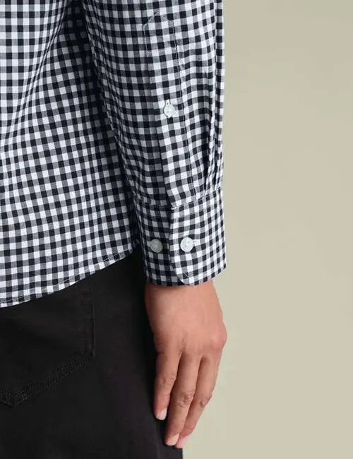 CHARLES TYRWHITT Check Strech Washed Poplin Shirt - Dark Navy