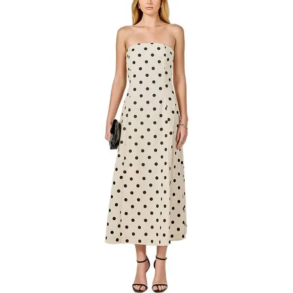 Endless Rose Polka Dot Strapless Linen & Cotton Midi Dress