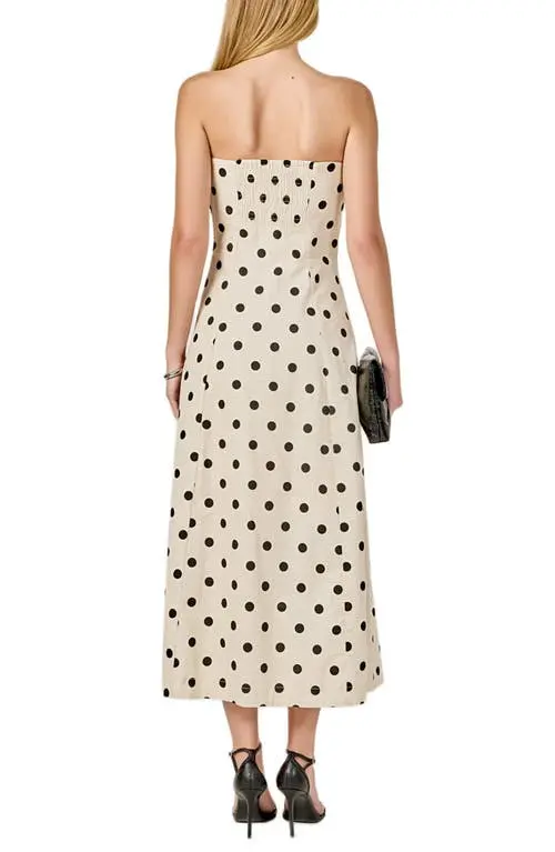 Endless Rose Polka Dot Strapless Linen & Cotton Midi Dress