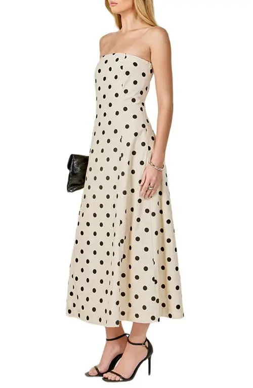 Endless Rose Polka Dot Strapless Linen & Cotton Midi Dress