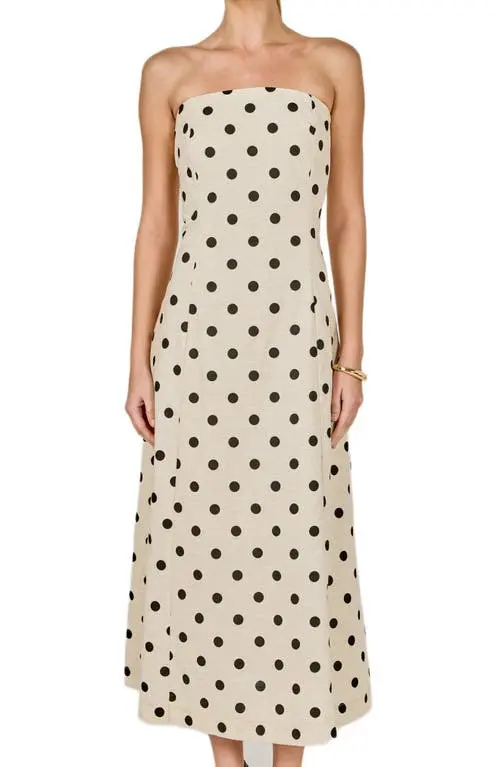 Endless Rose Polka Dot Strapless Linen & Cotton Midi Dress
