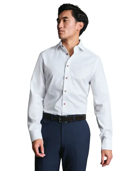 CHARLES TYRWHITT Non-iron Stretch Printed Trim Shirt - White