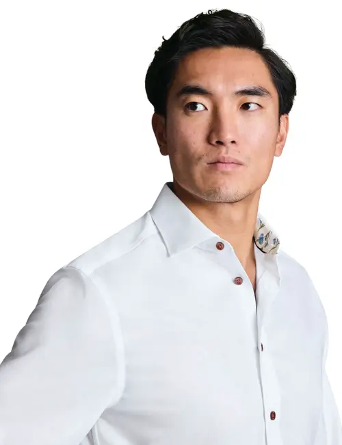 CHARLES TYRWHITT Non-iron Stretch Printed Trim Shirt - White