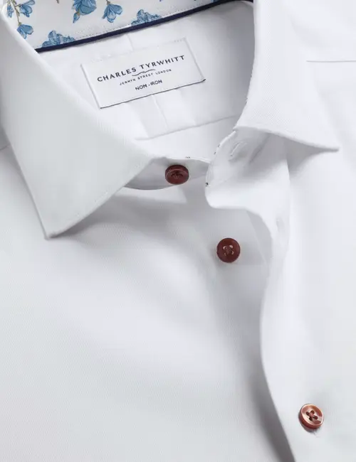 CHARLES TYRWHITT Non-iron Stretch Printed Trim Shirt - White