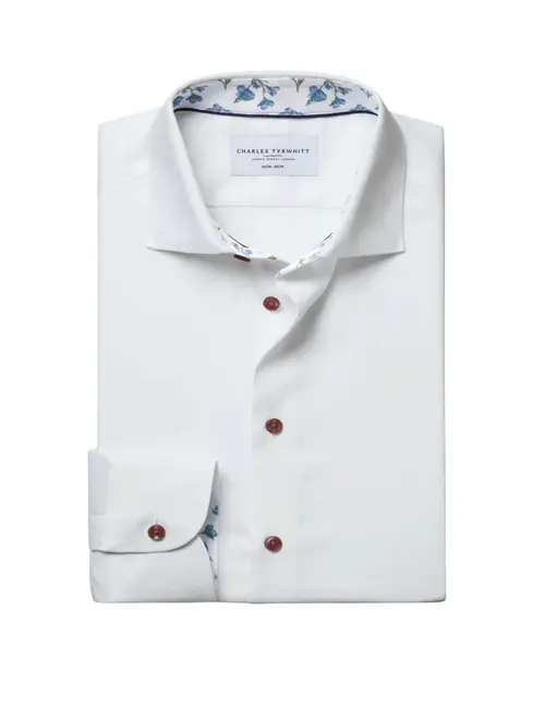 CHARLES TYRWHITT Non-iron Stretch Printed Trim Shirt - White
