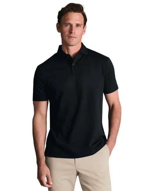 CHARLES TYRWHITT Short Sleeve Cotton Stretch Smart Pique Polo - Black