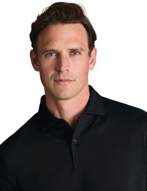 CHARLES TYRWHITT Short Sleeve Cotton Stretch Smart Pique Polo - Black
