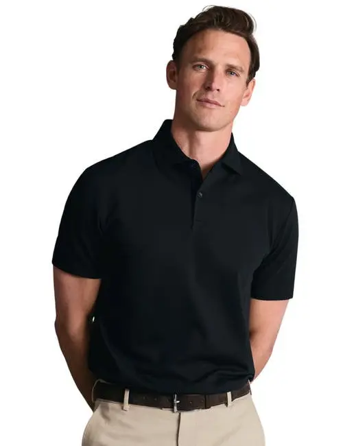 CHARLES TYRWHITT Short Sleeve Cotton Stretch Smart Pique Polo - Black