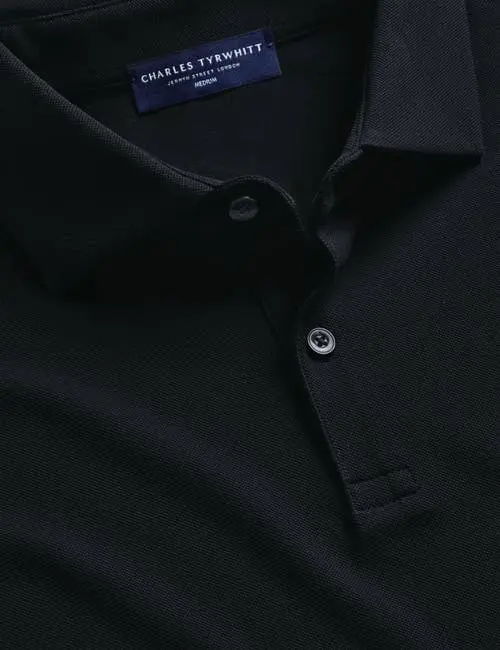 CHARLES TYRWHITT Short Sleeve Cotton Stretch Smart Pique Polo - Black