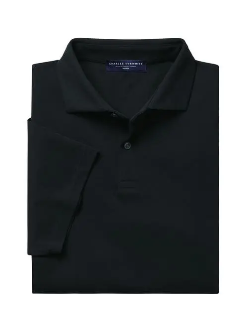 CHARLES TYRWHITT Short Sleeve Cotton Stretch Smart Pique Polo - Black