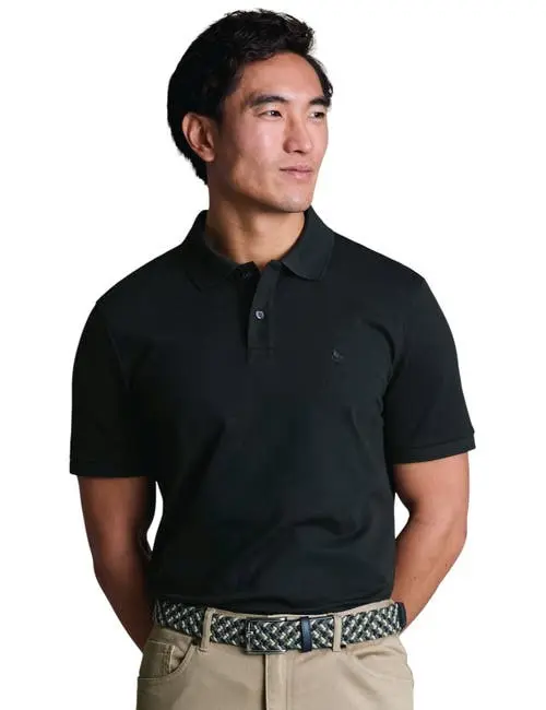 CHARLES TYRWHITT Short Sleeve Cotton Stretch Pique Polo - Black