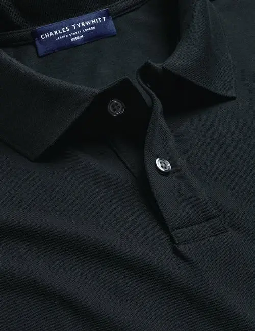 CHARLES TYRWHITT Short Sleeve Cotton Stretch Pique Polo - Black