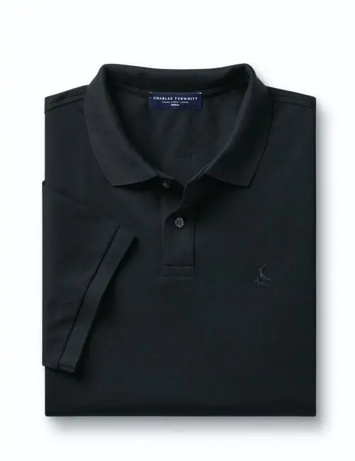 CHARLES TYRWHITT Short Sleeve Cotton Stretch Pique Polo - Black