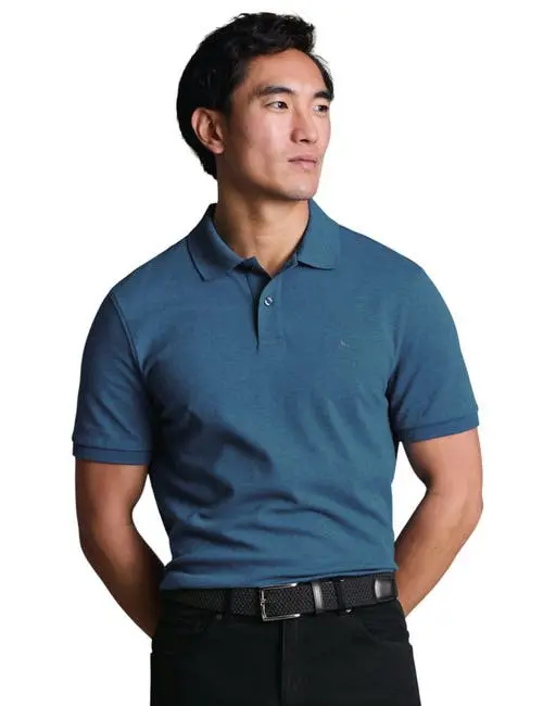 CHARLES TYRWHITT Short Sleeve Cotton Stretch Pique Polo - Indigo Blue