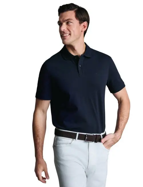 CHARLES TYRWHITT Short Sleeve Cotton Stretch Pique Polo - Navy