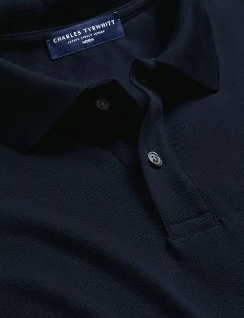 CHARLES TYRWHITT Short Sleeve Cotton Stretch Pique Polo - Navy