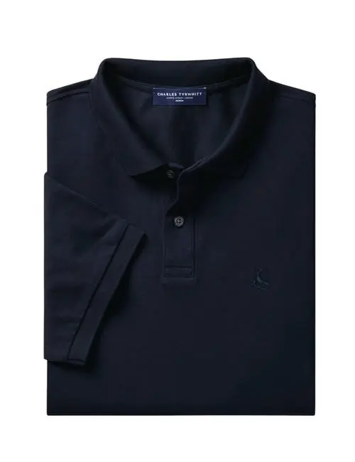 CHARLES TYRWHITT Short Sleeve Cotton Stretch Pique Polo - Navy