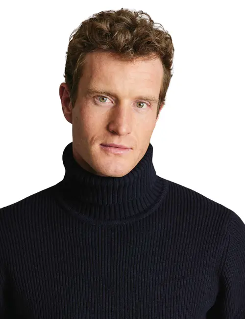 CHARLES TYRWHITT Merino Chunky Roll Neck Sweater - Navy