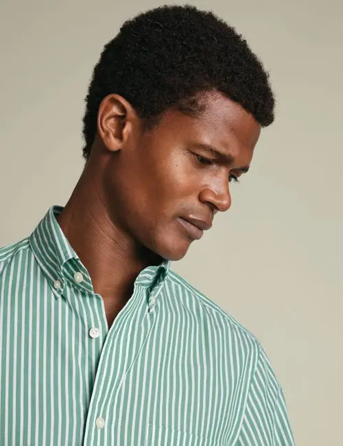 CHARLES TYRWHITT Stretch Washed Poplin Shirt - Light Green