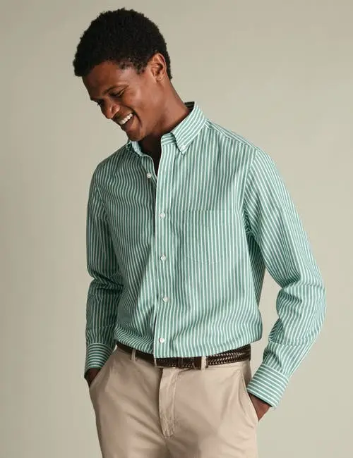 CHARLES TYRWHITT Stretch Washed Poplin Shirt - Light Green