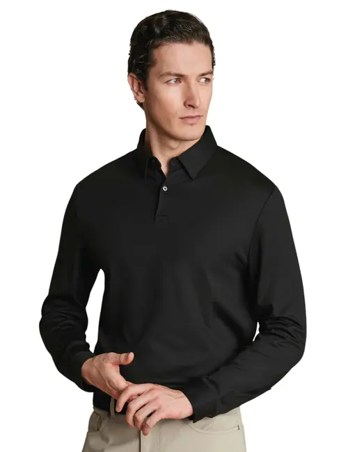 CHARLES TYRWHITT Long Sleeve Jersey Polo - Black