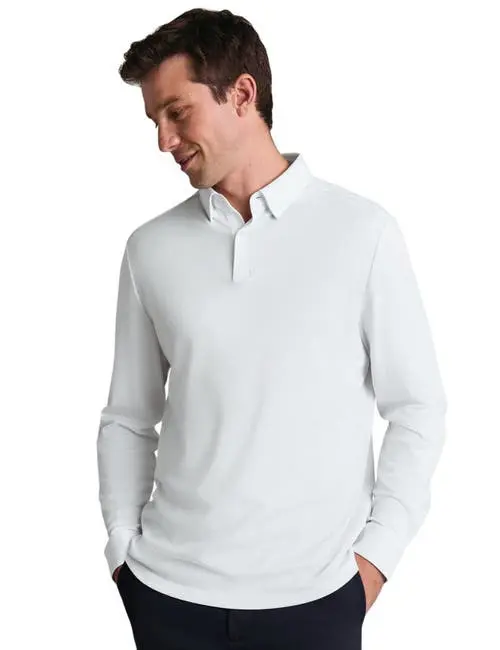 CHARLES TYRWHITT Long Sleeve Jersey Polo - White